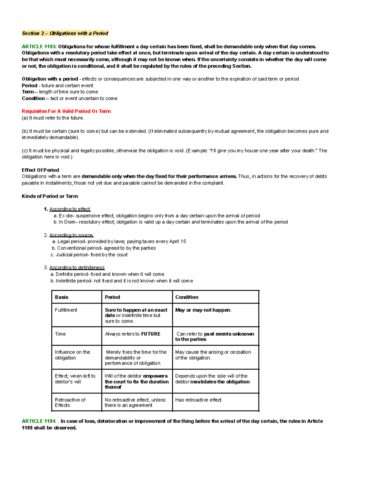 Section 2-6: Obligations and Periods Explained (Law Notes) - Studocu