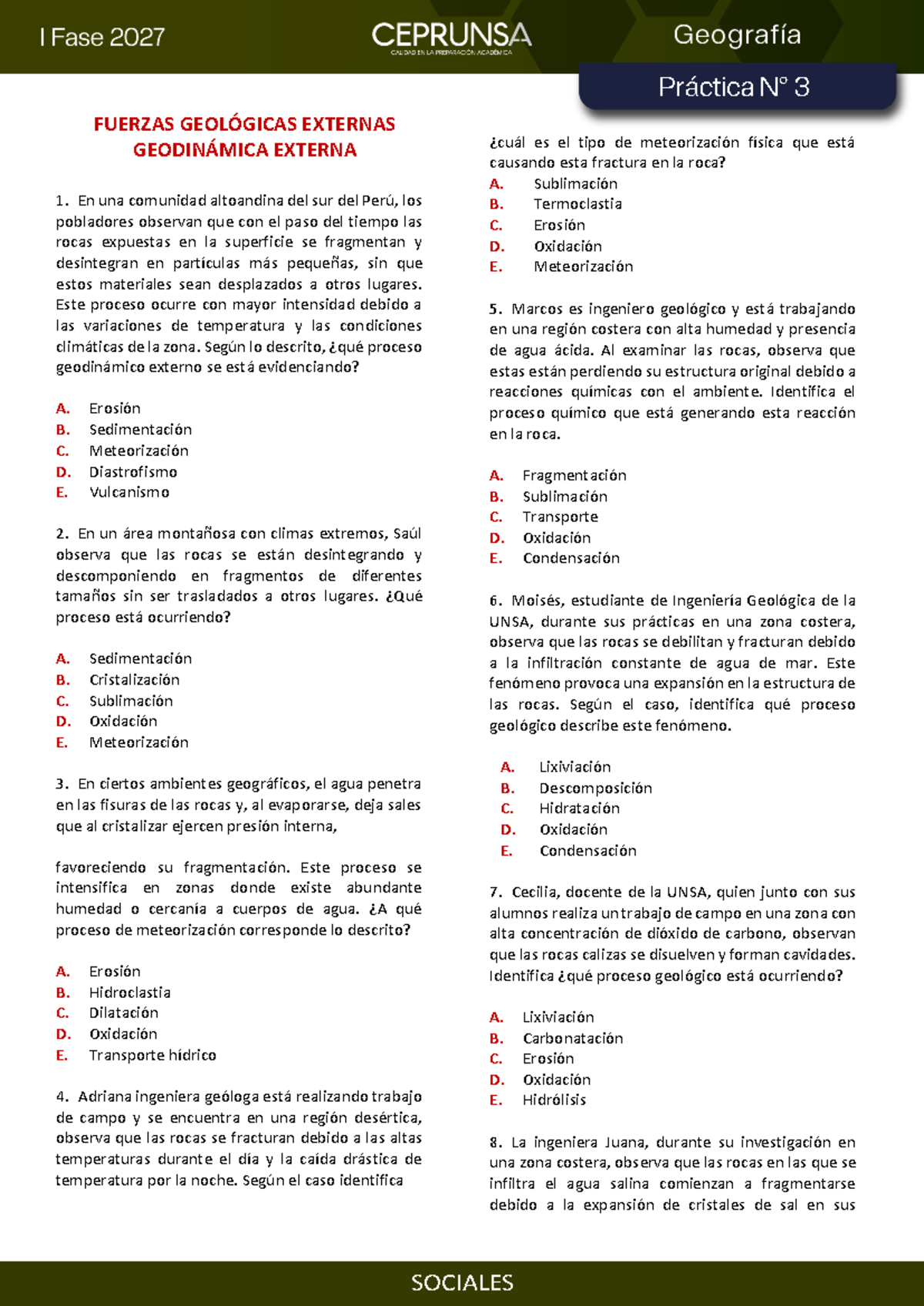 P3 - Geografía: Procesos Geodinámicos Externos y Meteorización - Studocu