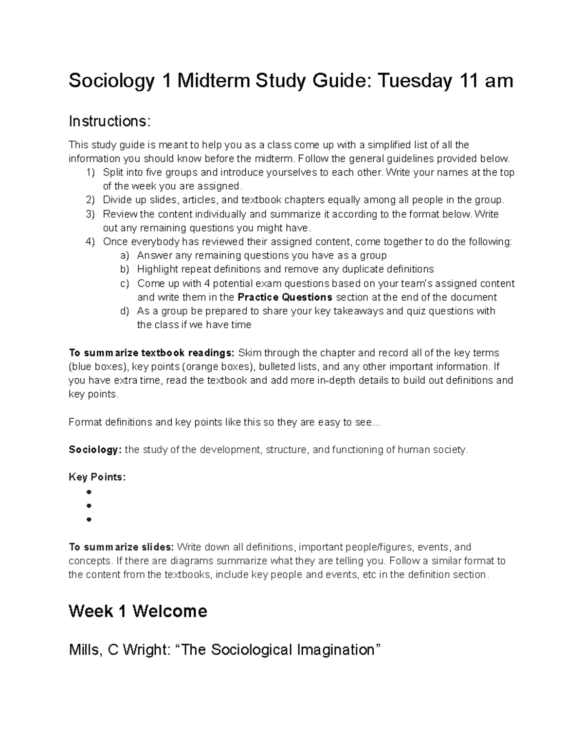 Sociology 1 Midterm Study Guide - Key Concepts & Definitions for Exam ...