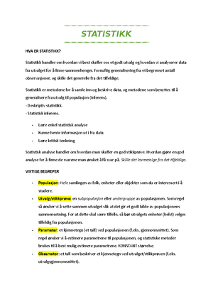 Statistikk Notater: Median, Typetall, Gjennomsnitt og Utvalgsteori ...