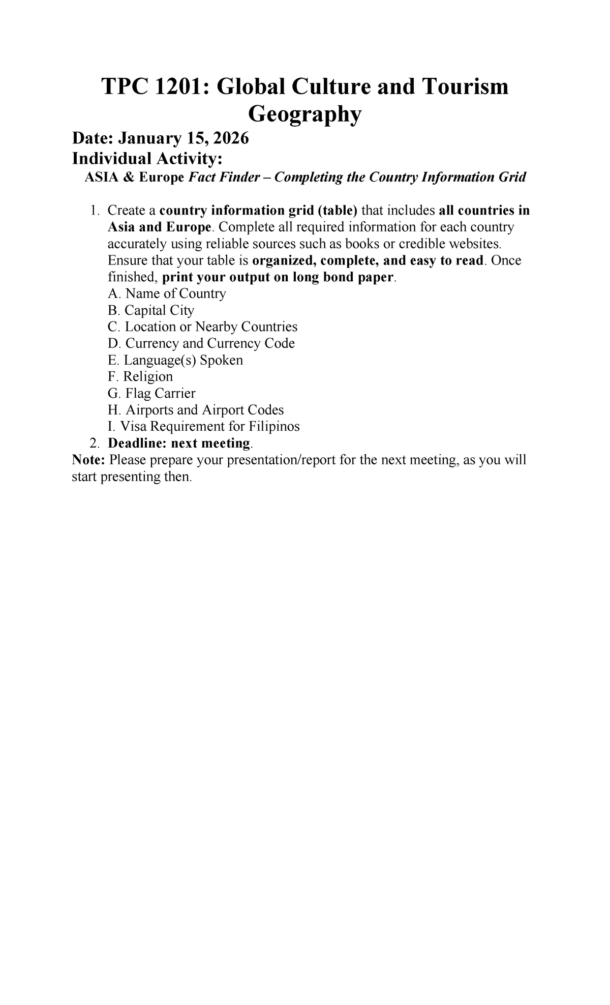 TPC 1201: Asia & Europe Country Info Grid Activity - Studocu