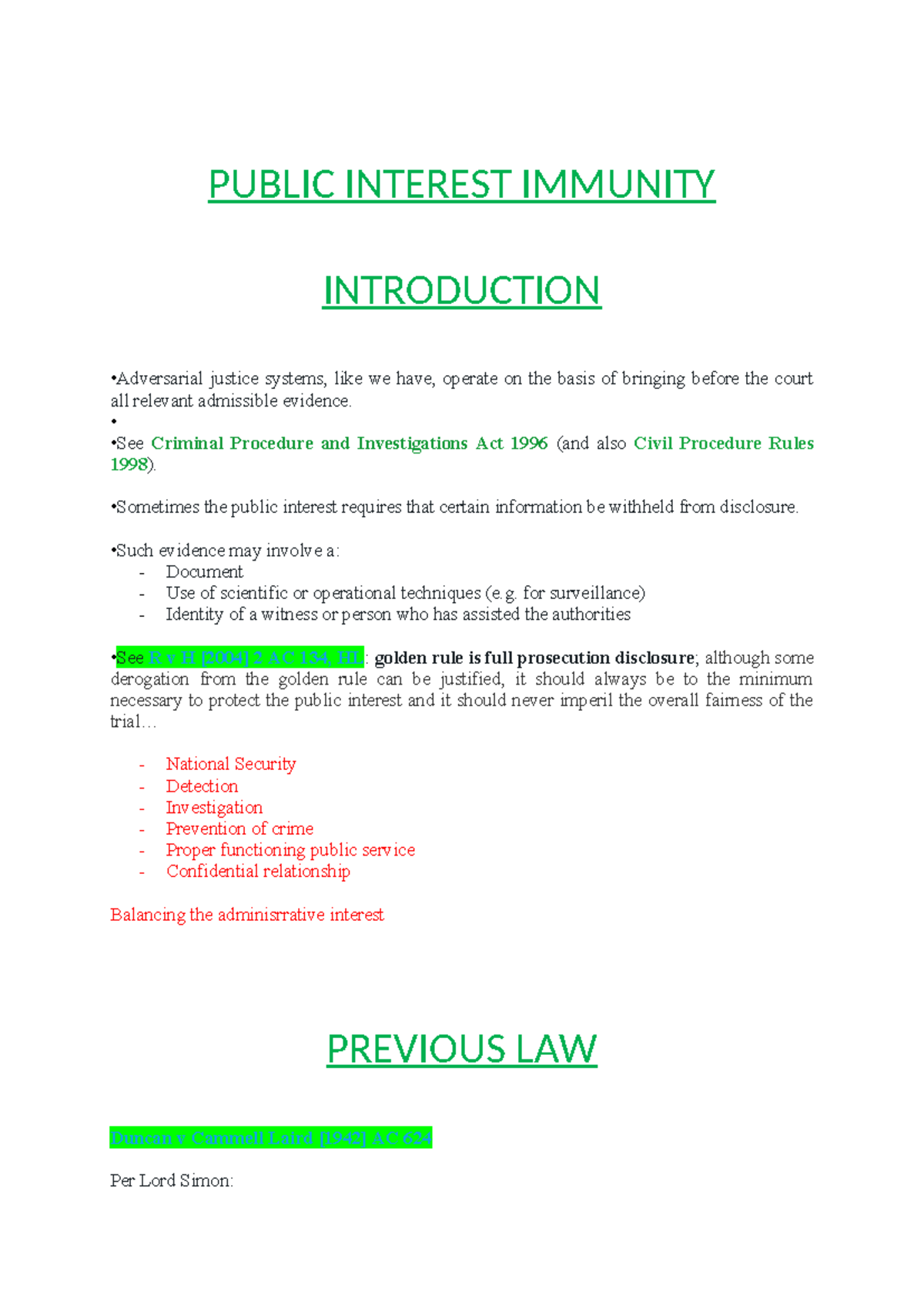 Public Interest Immunity: Legal Framework and Case Law Insights - Studocu