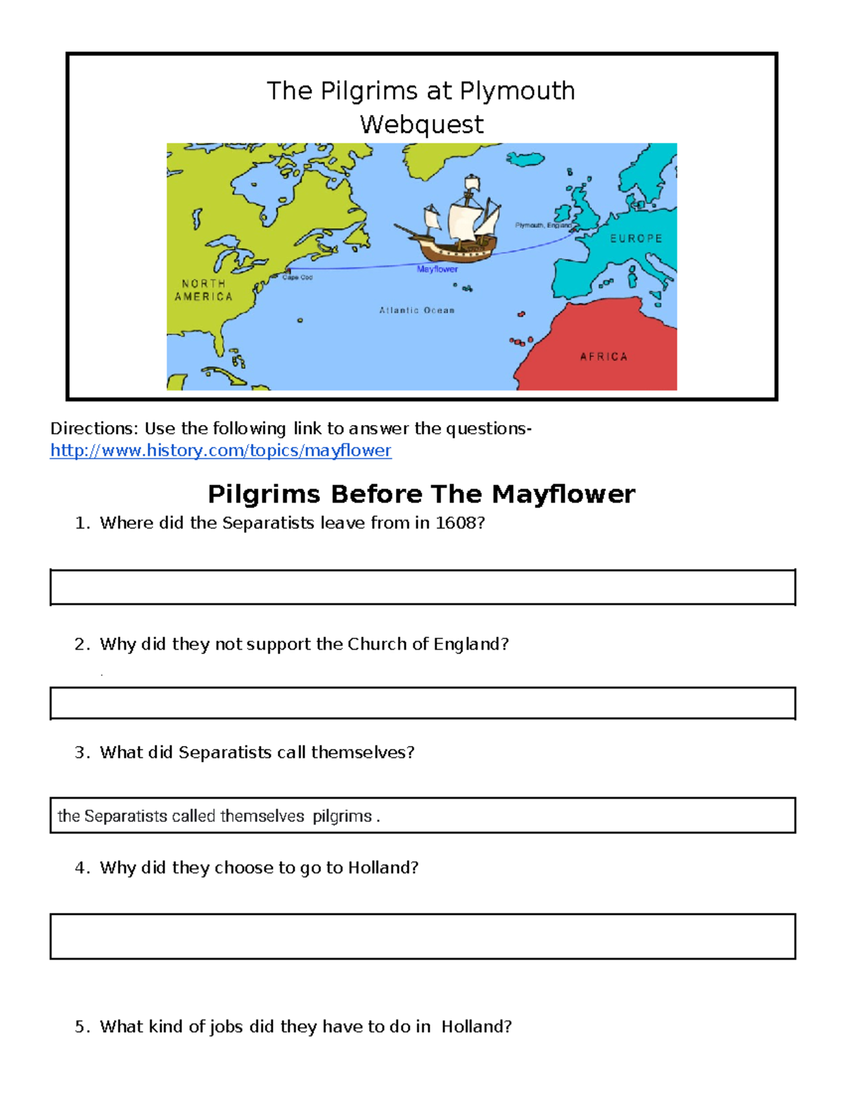 The Pilgrims at Plymouth Webquest - The Pilgrims at Plymouth Webquest ...