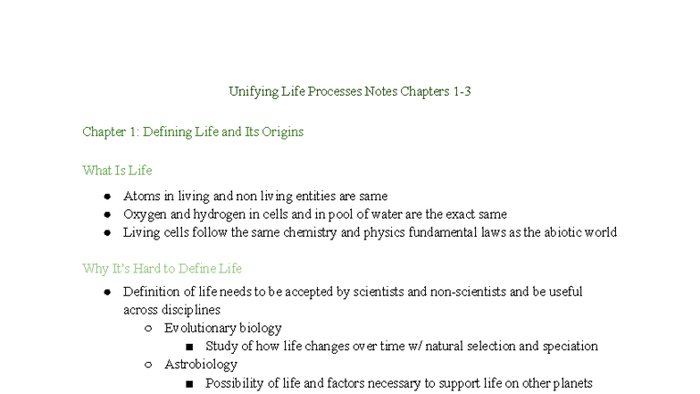 Unifying Life Processes Notes - Cell theory (17th century): Central ...