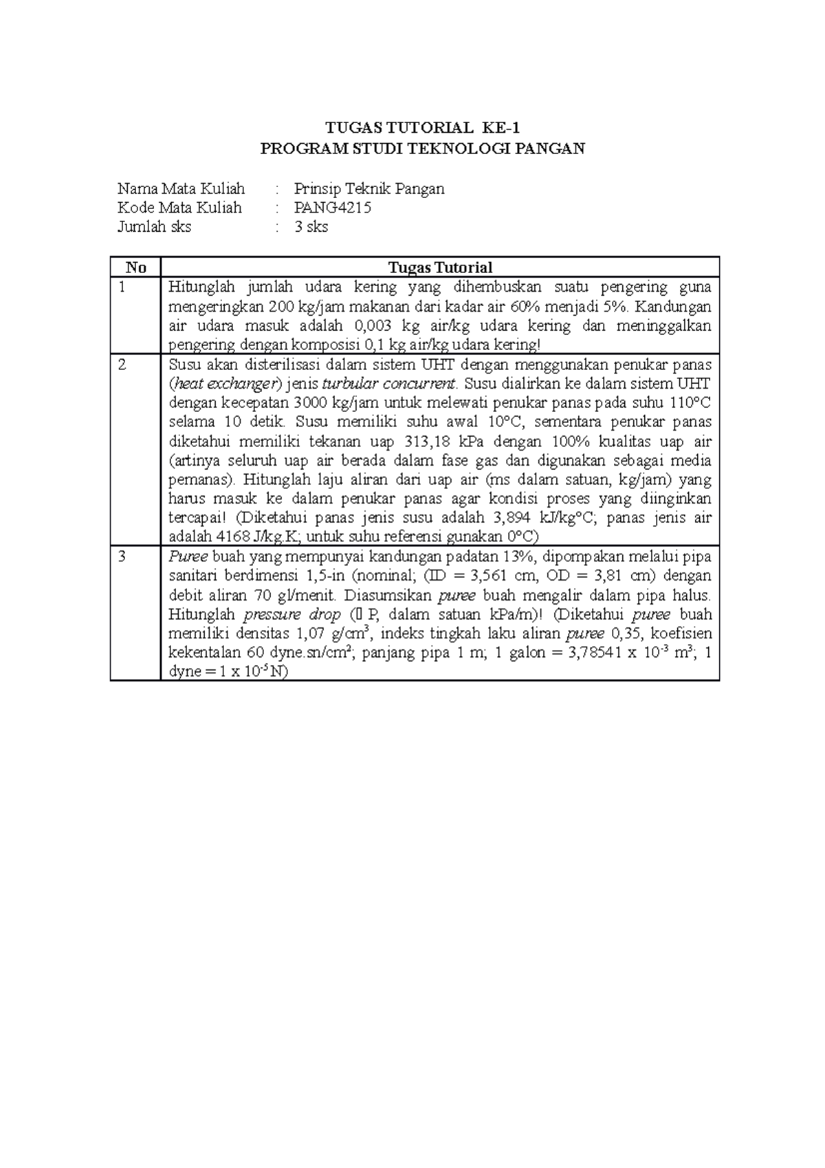 PANG4215 Tugas Tutorial 1 - Prinsip Teknik Pangan - Studocu