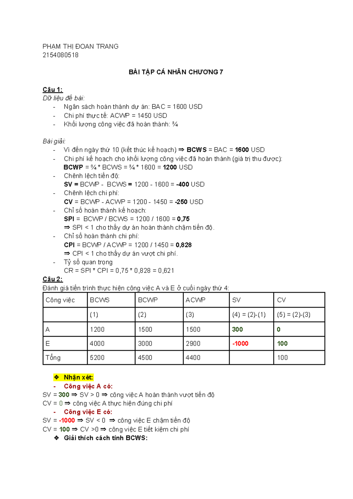BÀI TẬP CÁ NHÂN CHƯƠNG 7 - PHÂN TÍCH DỰ ÁN 2154080518 - Studocu