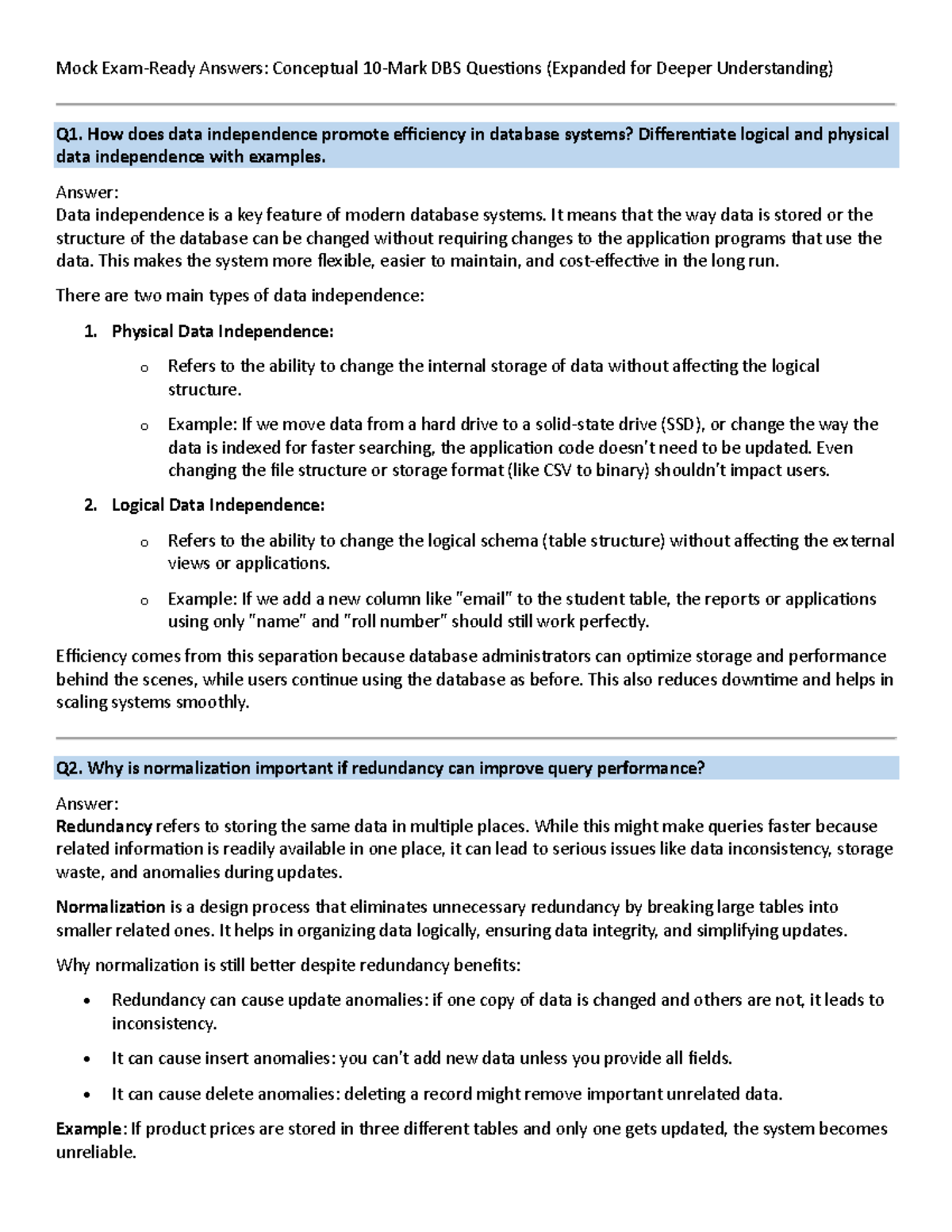 Conceptual Questions - Notes for DBS 101: Understanding Database ...