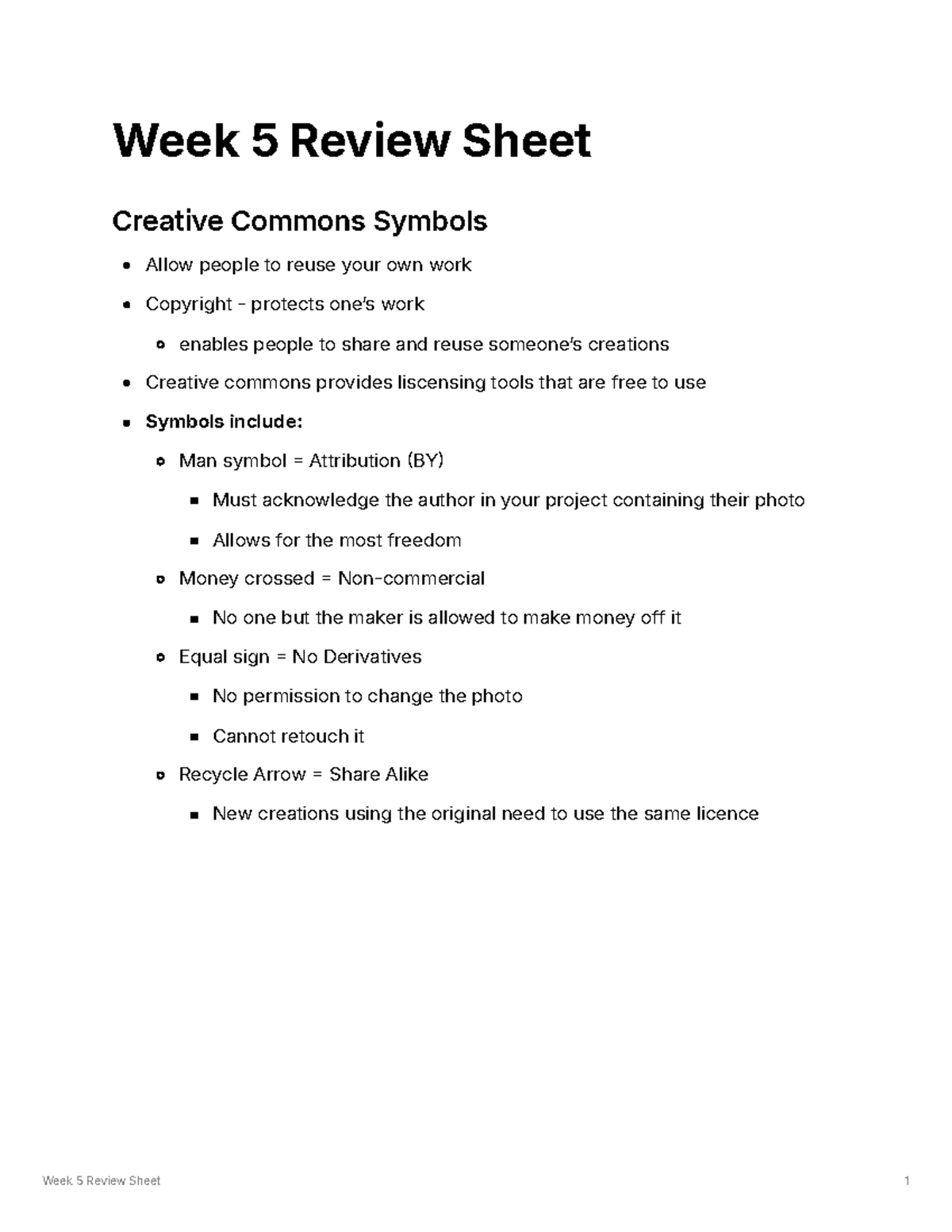 Week 5 Review Sheet: Creative Commons & IP Addressing Concepts - Studocu