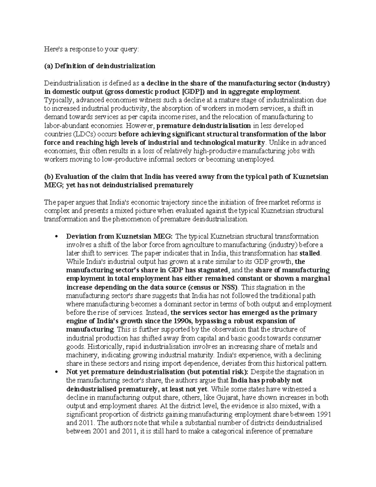 CA2 IGD - Analysis of Deindustrialization in India: A Mixed Picture ...