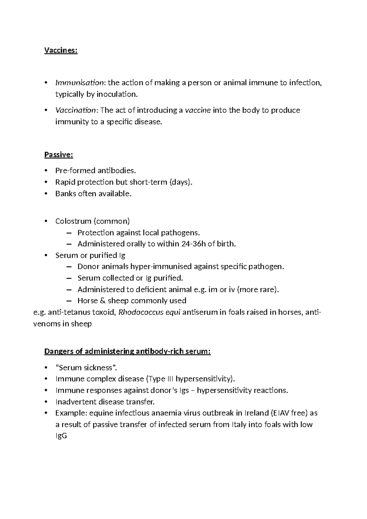 Vaccines - vaccine notes - Vaccines: Immunisation: the action of making ...
