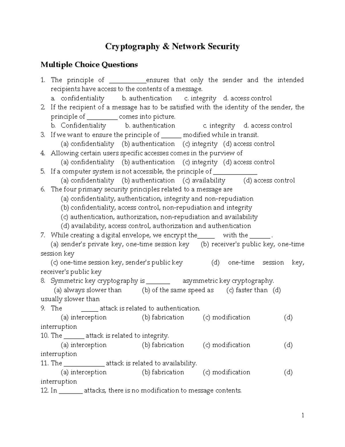 Cryptography & Network Security MCQs and Study Guide - Studocu