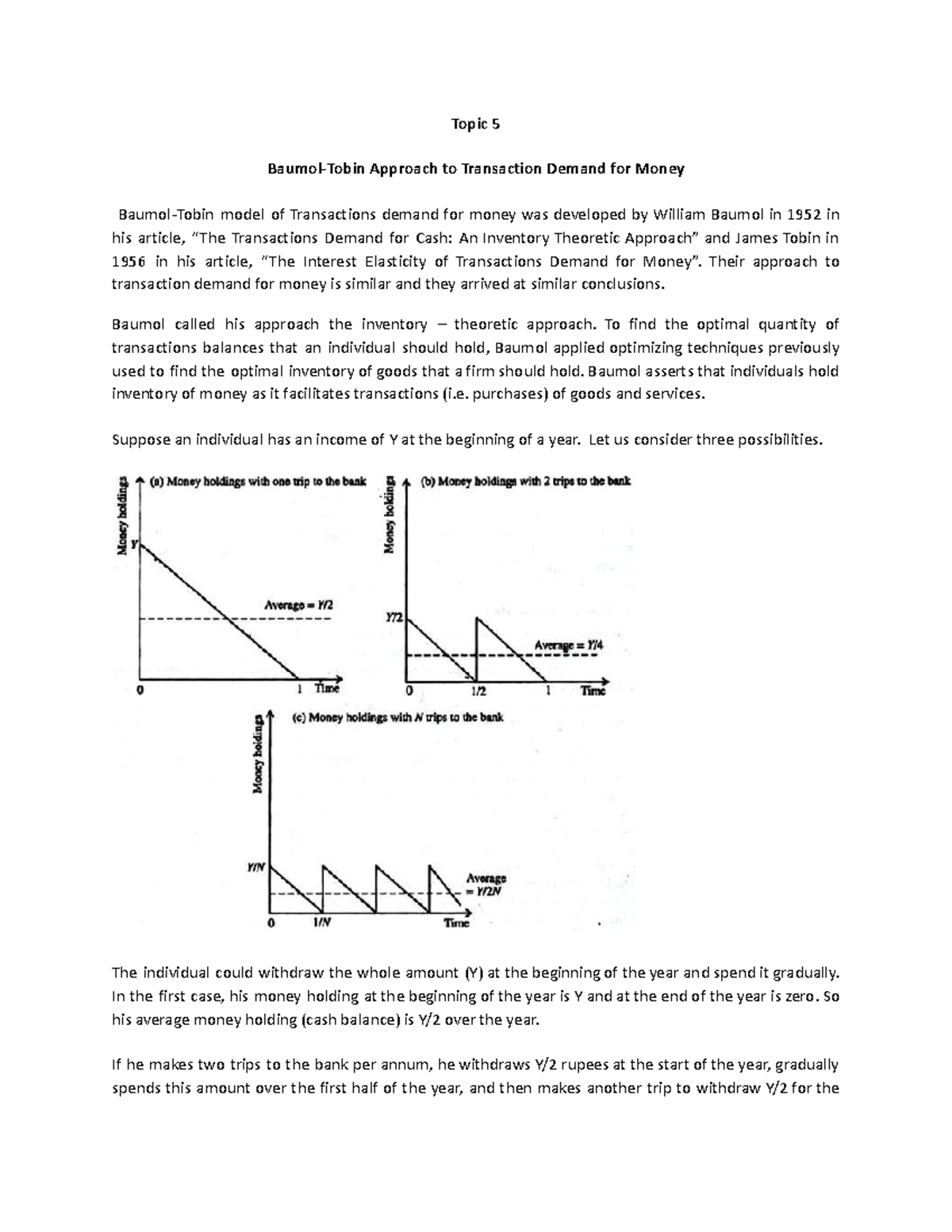 Baumol-Tobin Model: Understanding Transaction Demand for Money - Studocu