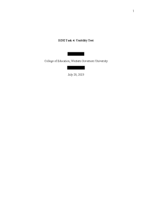 D292 Task 2 Final - Task 2 - D292 – Task 1: Ideates Solutions to an ...