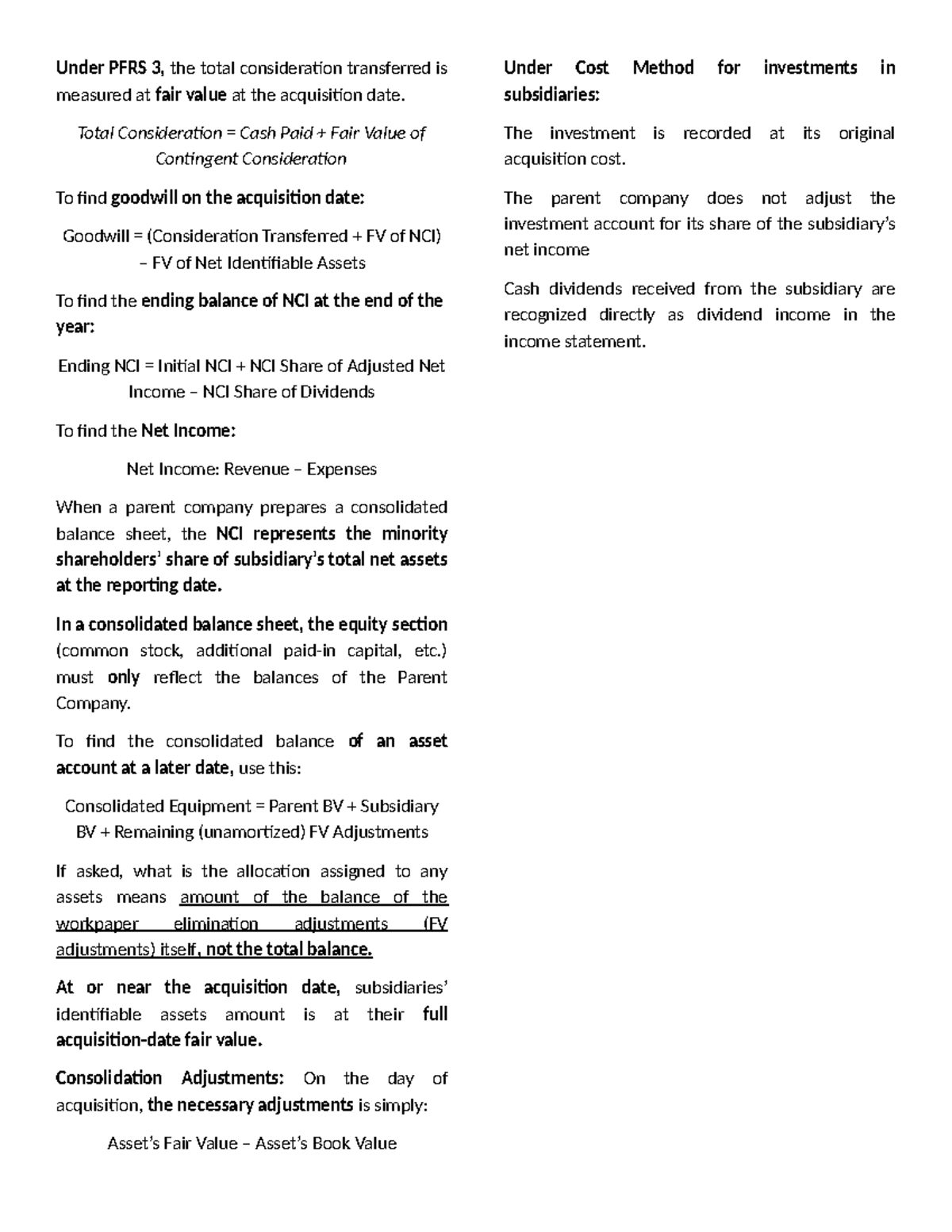 Buscom Midterm Review: Business Combinations & NCI Analysis - Studocu