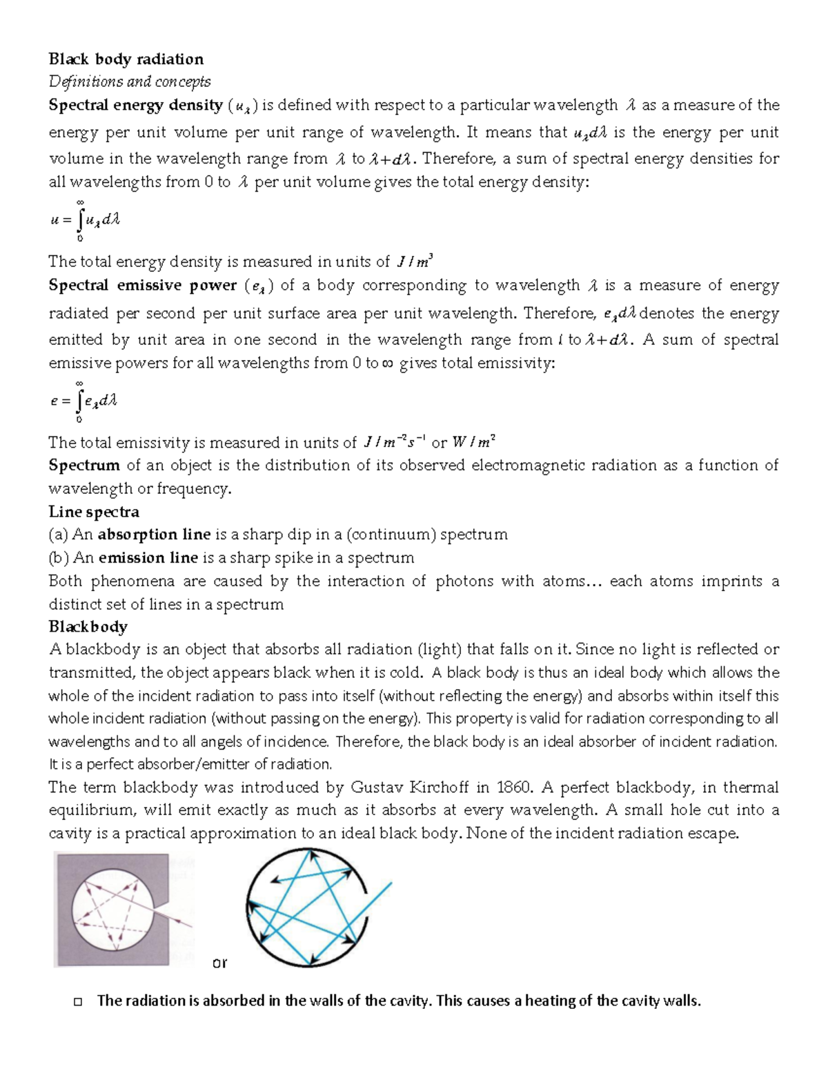 PHYS 221 Black Body Radiation: Concepts & Properties Notes - Studocu