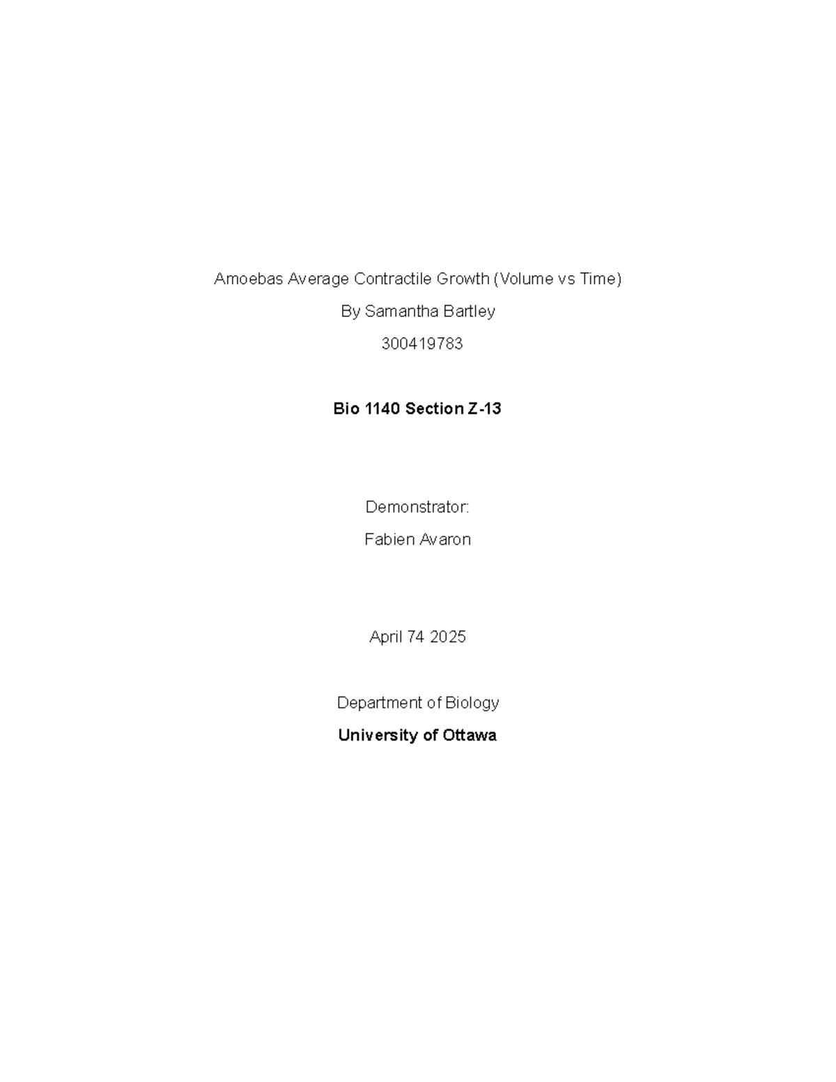 Bio 1140 Lab Report: Amoebas Average Contractile Growth Analysis - Studocu