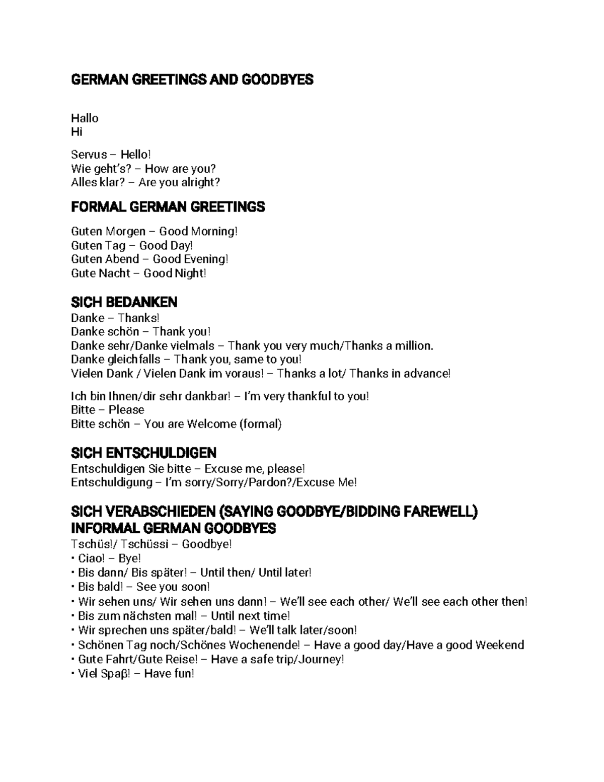 German Greetings AND Goodbyes - GERMAN GREETINGS AND GOODBYES Hallo Hi ...