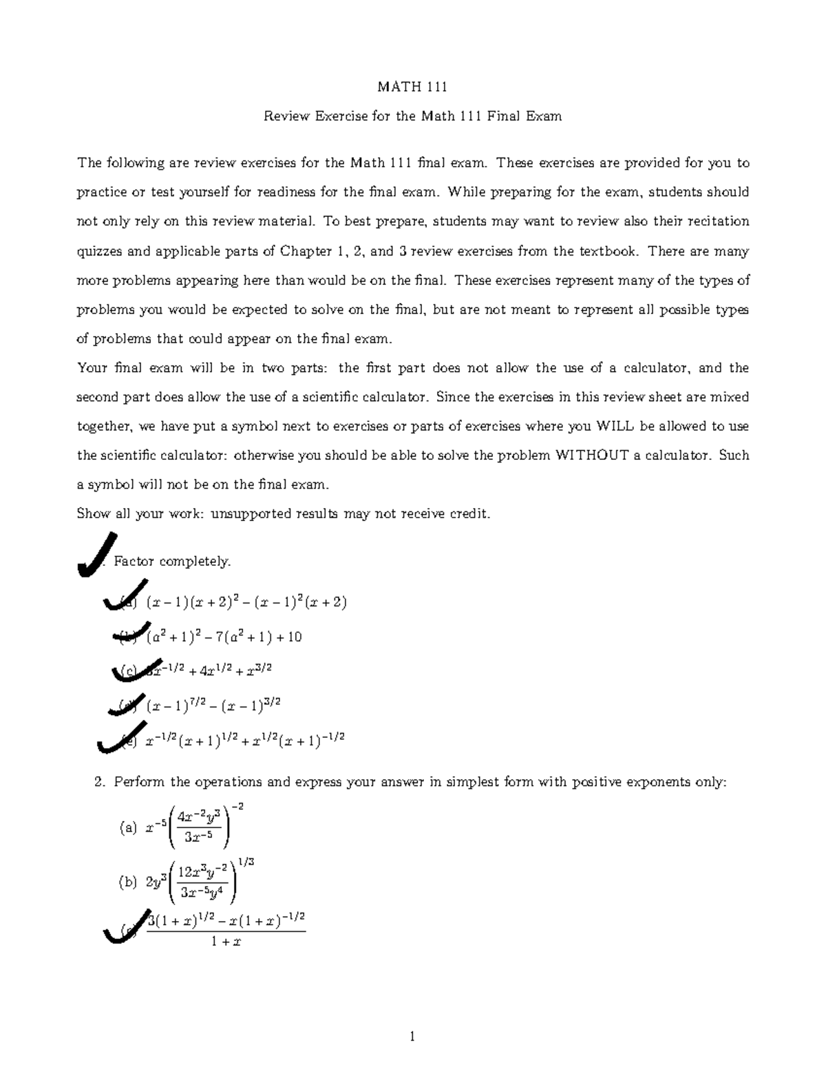 Math 111 Final Exam Review Exercises Updated 8 12 24 Studocu