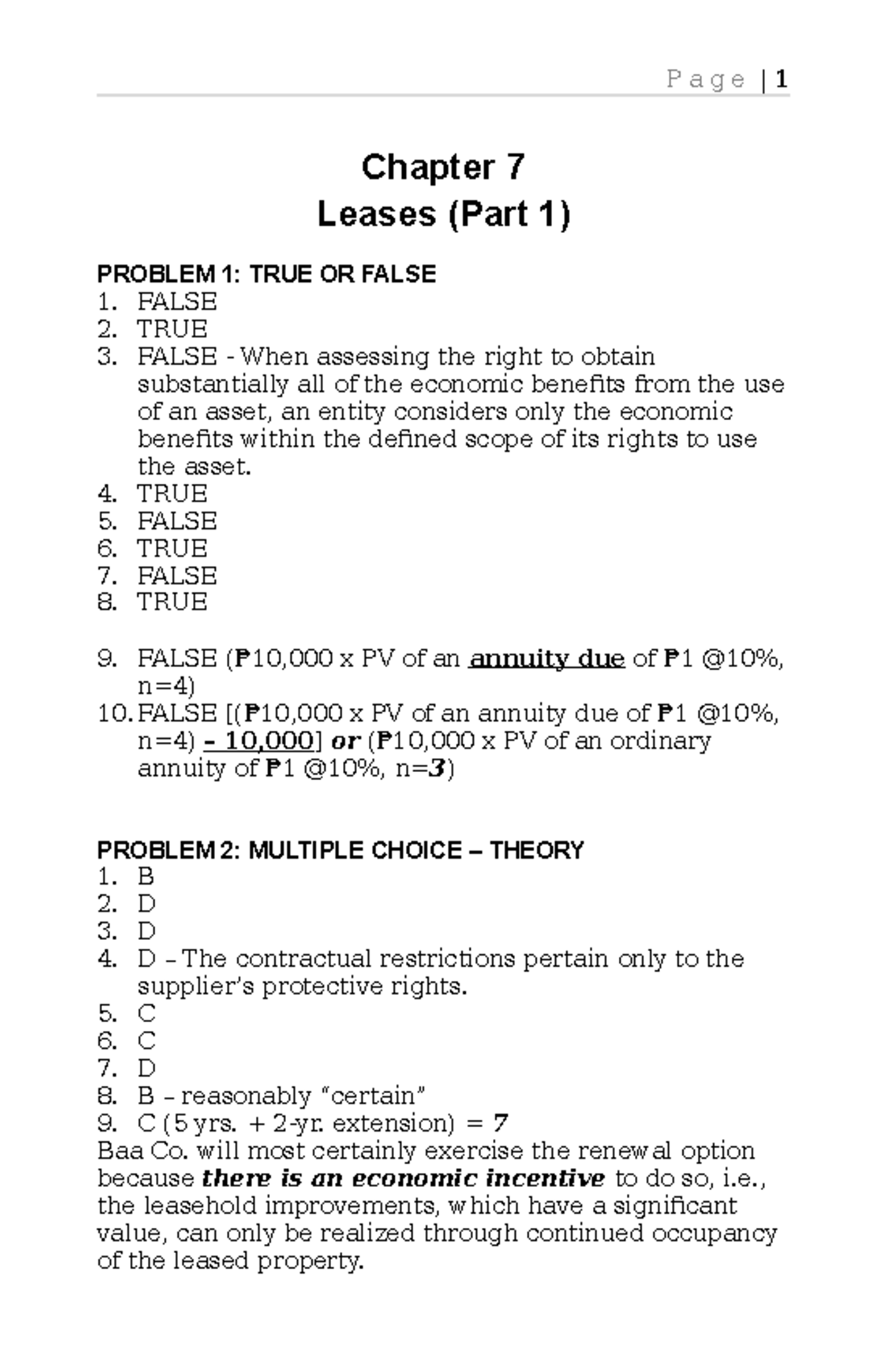 SOL. MAN. Chapter 7 Leases (Part 1) Notes & Solutions 2021 - Studocu