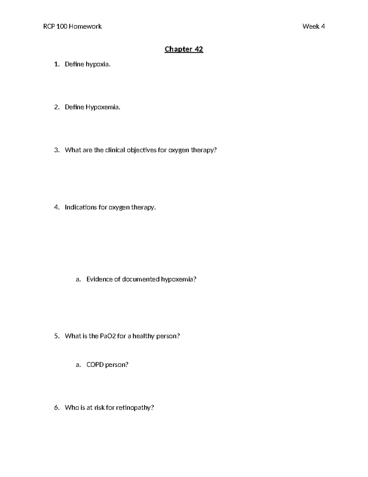 RCP 100 Week 4 Homework: Key Concepts from Chapter 42 - Studocu