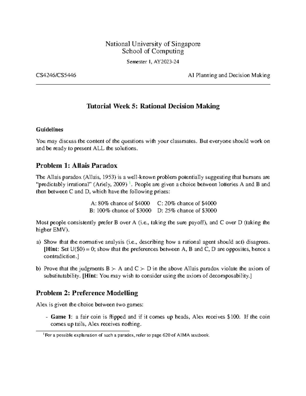 Tutorial-Wk5 - This is the tutorial handout for week 5 of AI planning ...