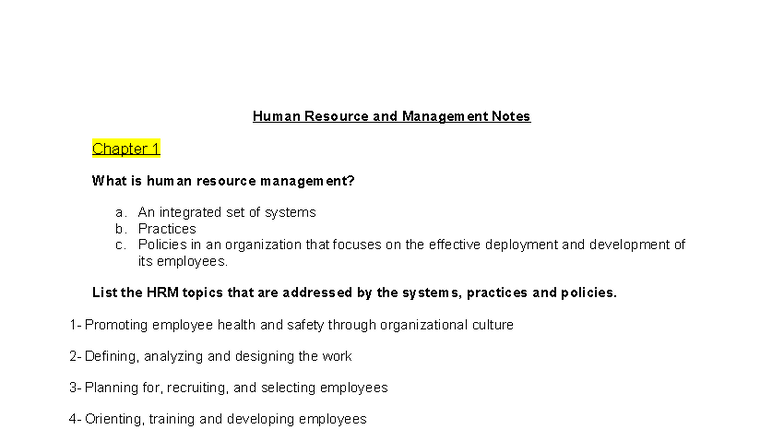 HRM 101: Chapter 1 - Introduction to Human Resource Management - Studocu