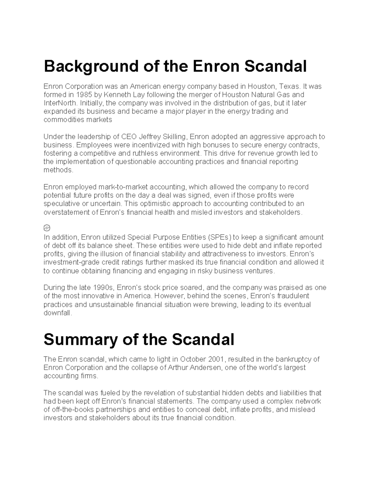 ENR 101: Background and Lessons from the Enron Scandal - Studocu