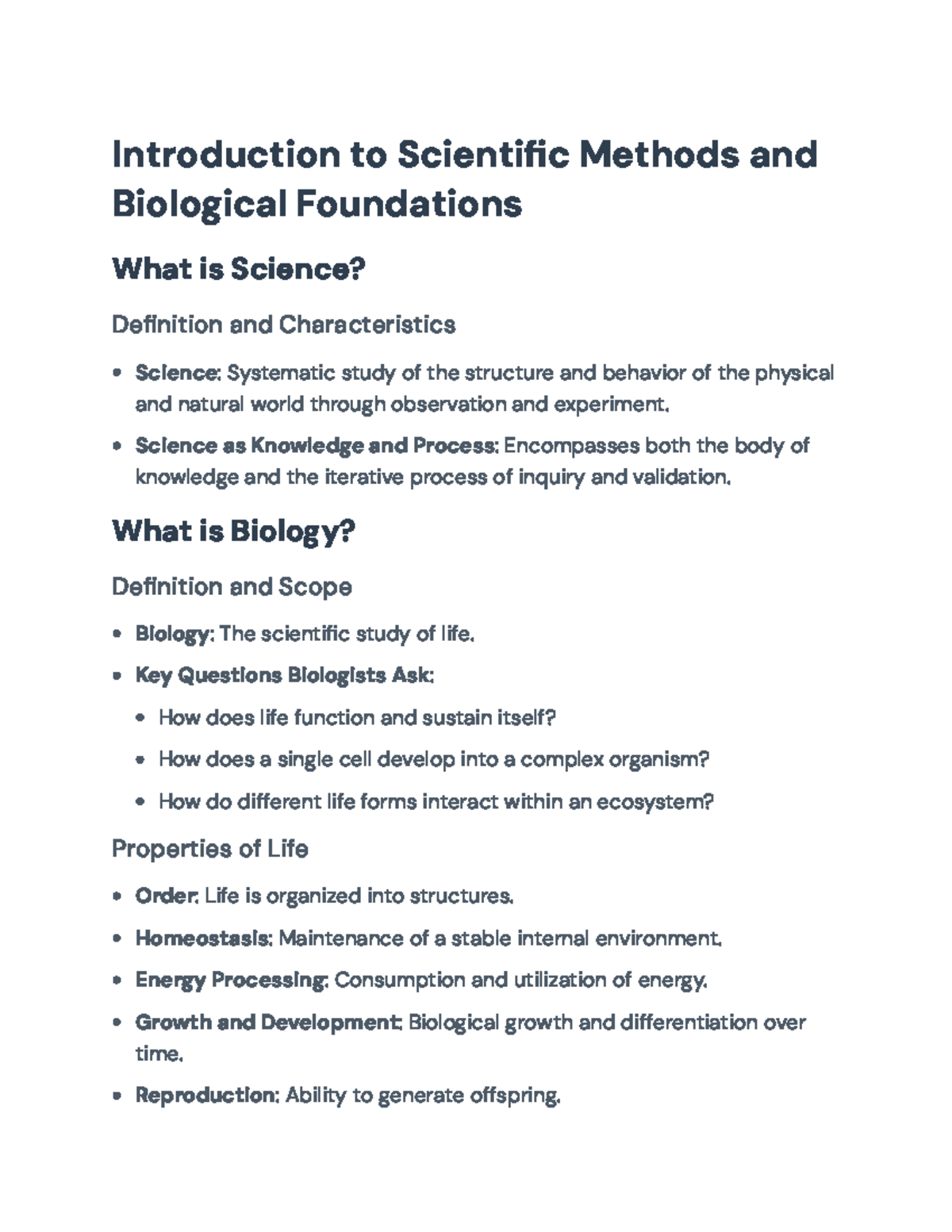 Biology 101: Introduction to Scientific Methods and Biological ...