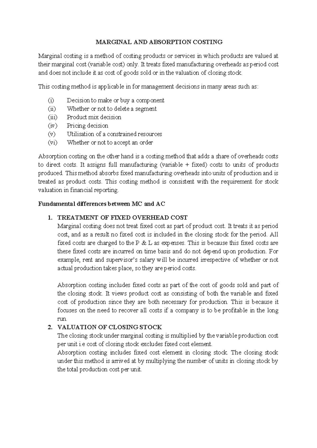 Topic 3 Marginal AND Absorption Costing - MARGINAL AND ABSORPTION ...