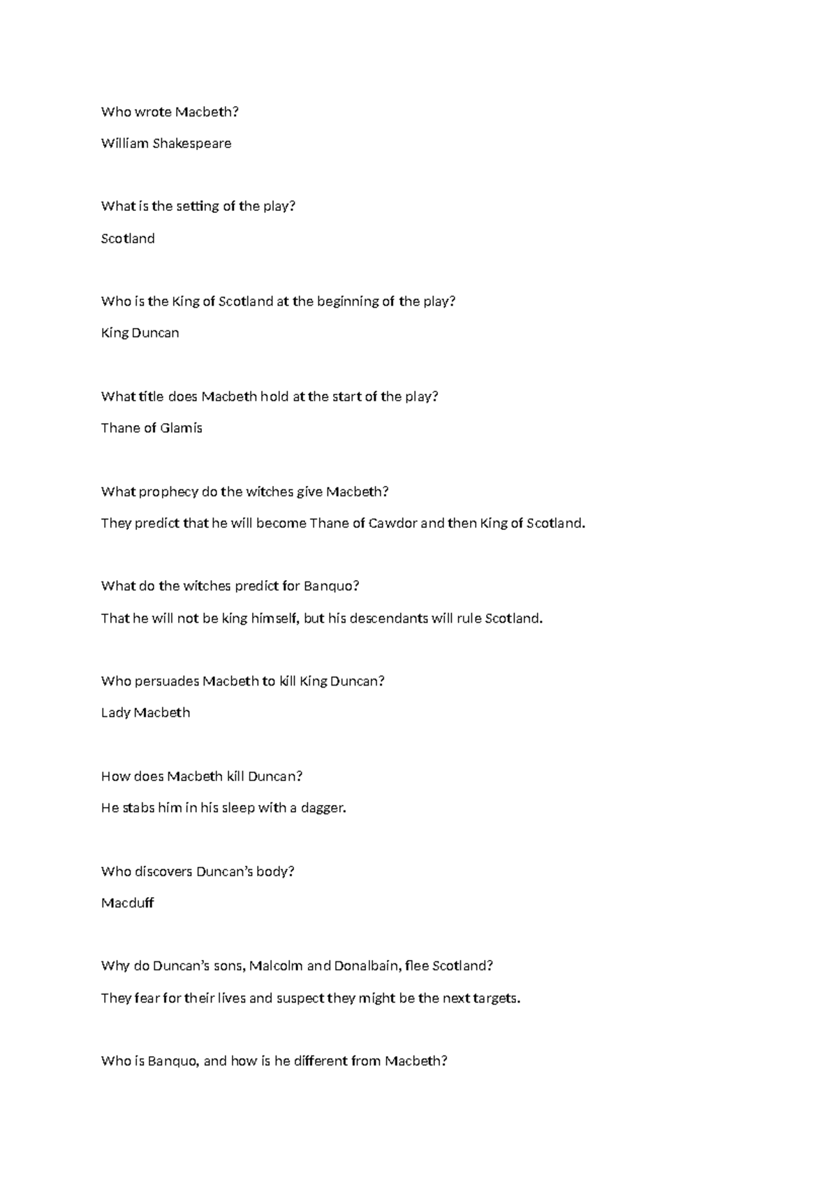 Macbeth Study Guide: Key Characters & Plot Summary (Period 1) - Studocu