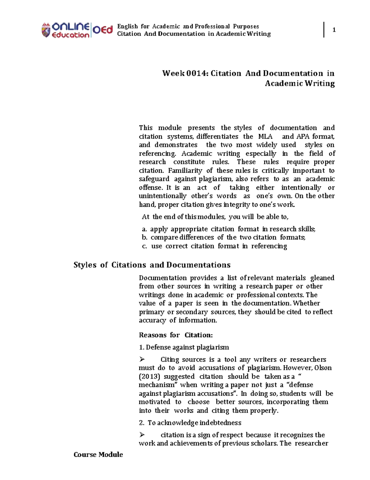 Week 014: Citation & Documentation in Academic Writing - Studocu