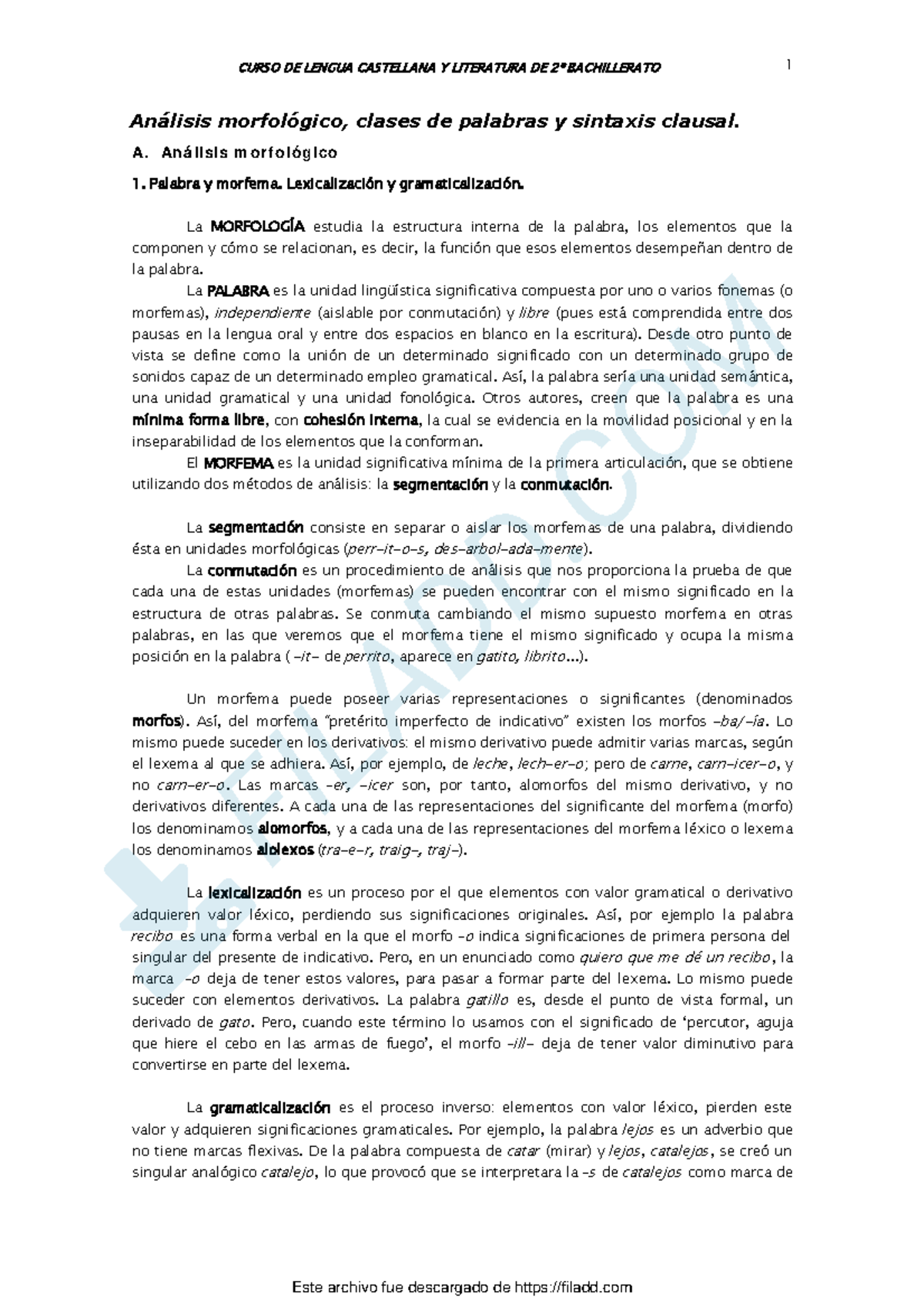 El Analisis Morfologico - Análisis morfológico, clases de palabras y ...