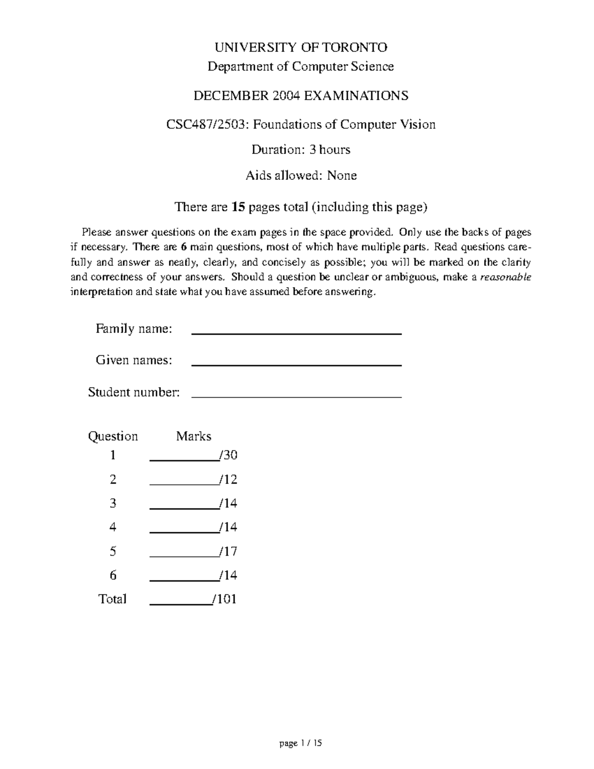 CSc 2004 - Foundations of Computer Vision Final Exam Review - Studocu