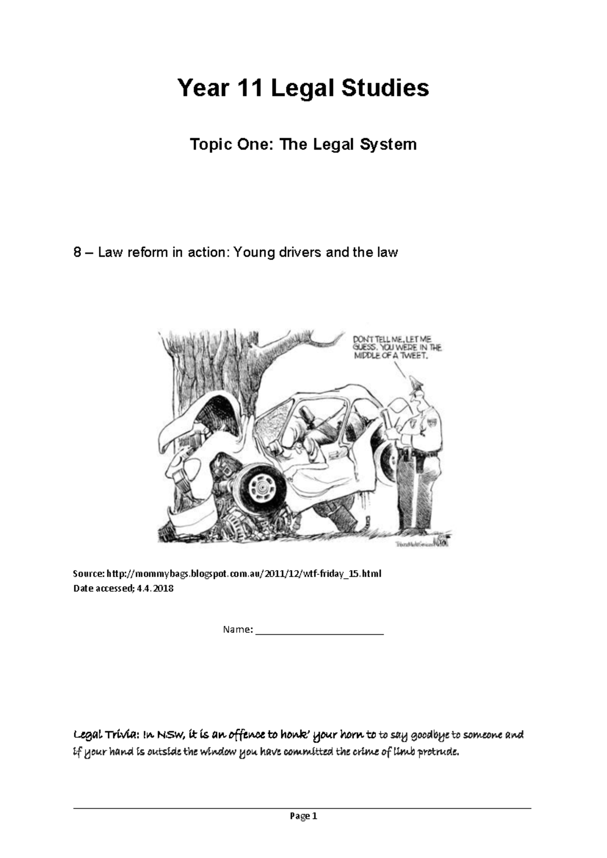 Year 11 Legal Studies: Law Reform on Young Drivers (Topic 1) - Studocu
