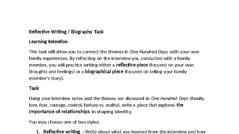 ENG 101 Reflective/Biographical Writing Task: Family Connections - Studocu