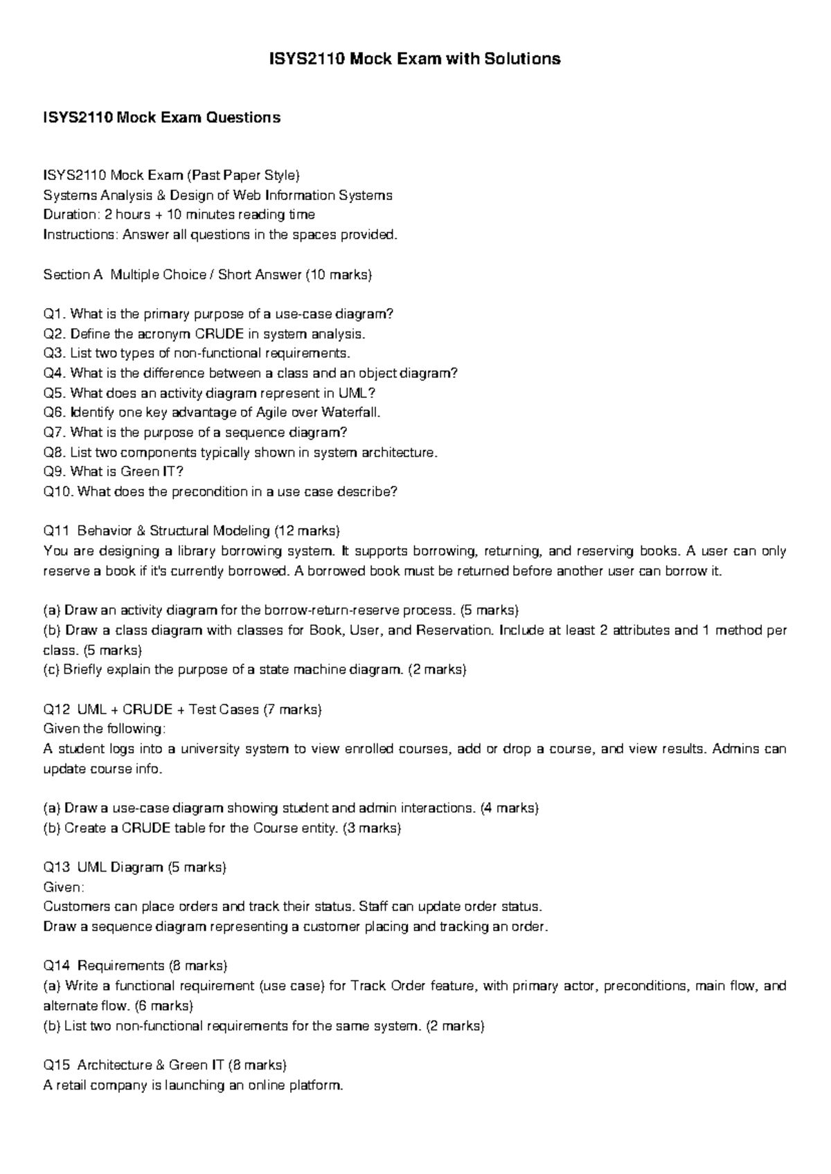 ISYS2110 Mock Exam: Comprehensive Solutions & Past Paper Style ...