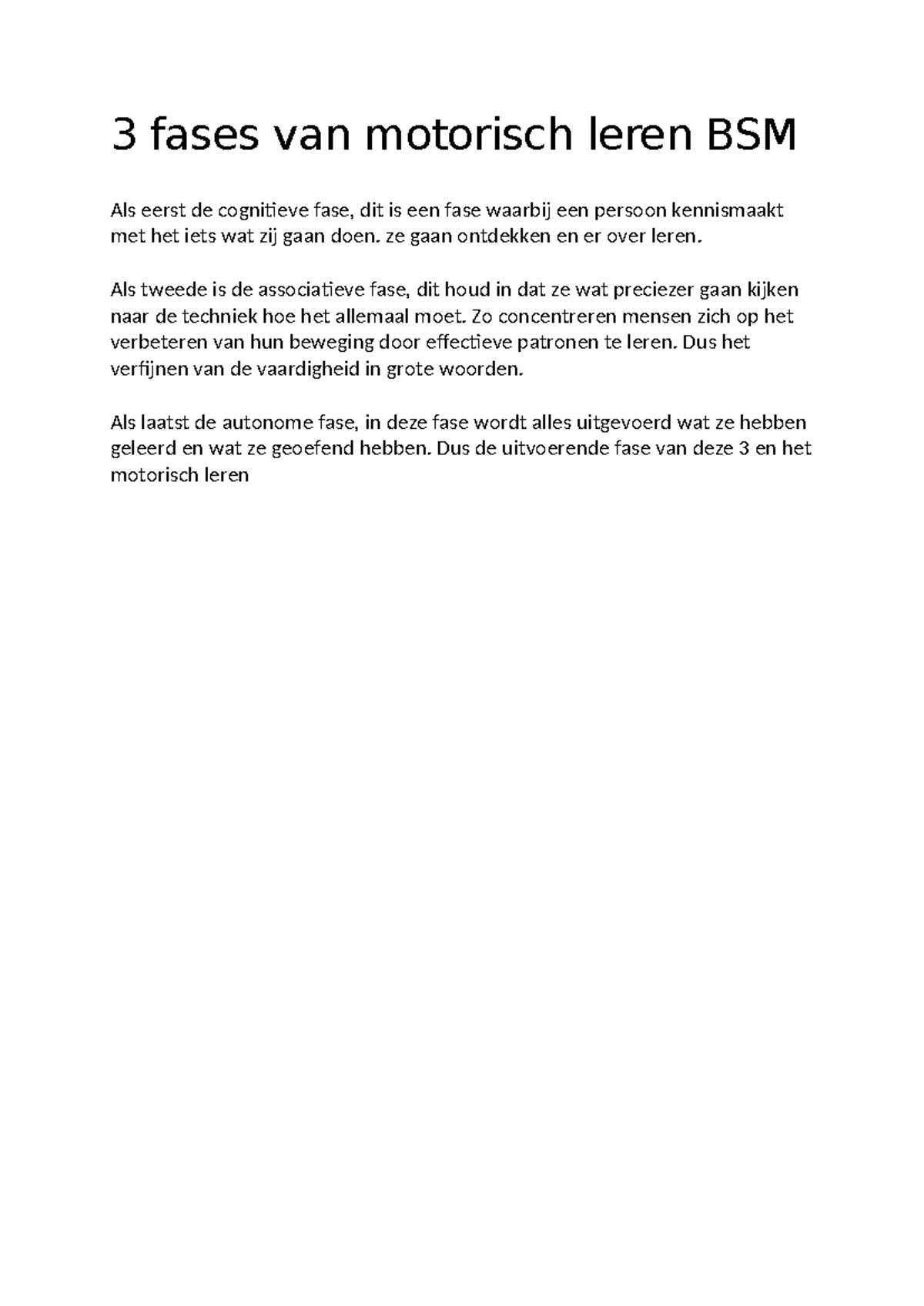 3 Fasen van Motorisch Leren in BSM: Cognitief, Associatief, Autonoom ...