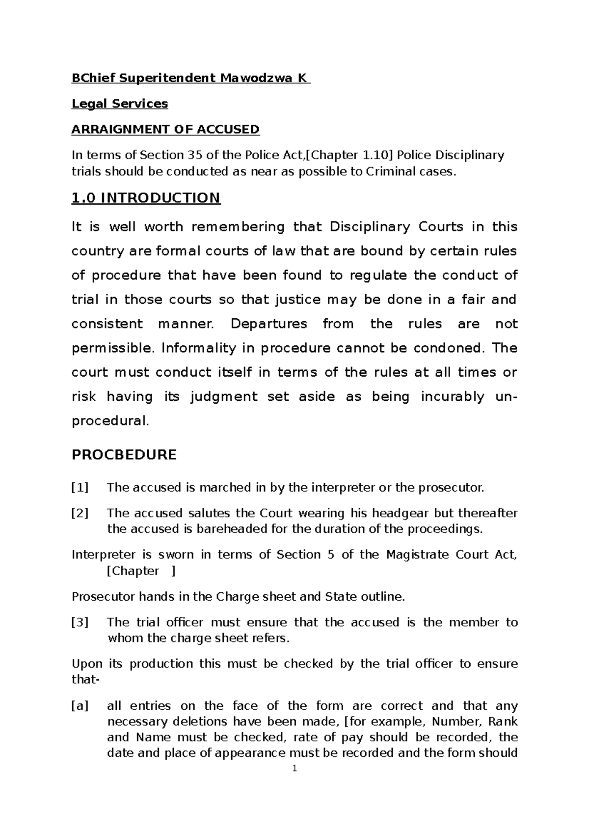 Trial Procedure for Disciplinary Courts - Chingwa's Compilation - Studocu