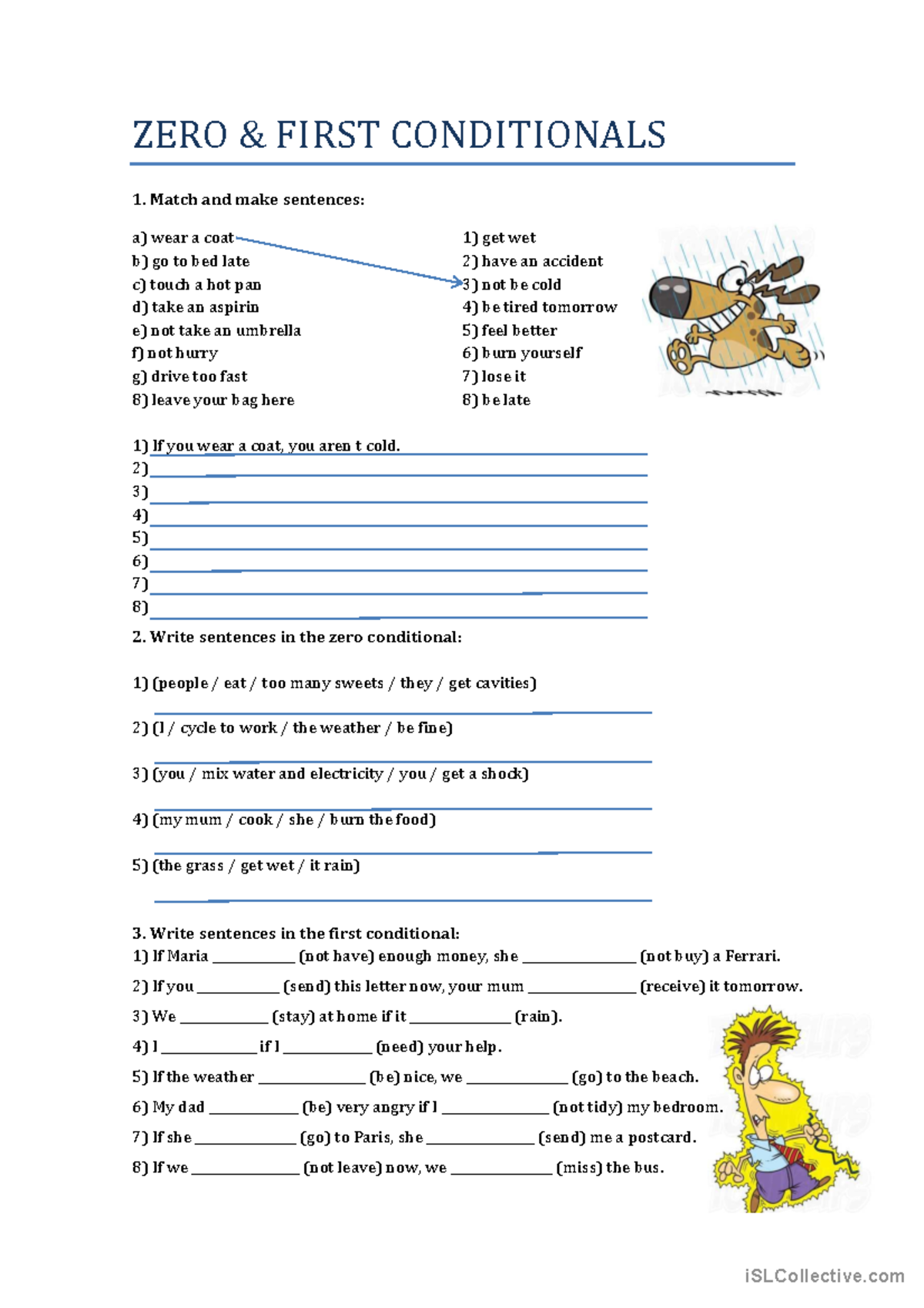 1 Zero & First Conditionals: Sentence Matching & Writing Exercises ...