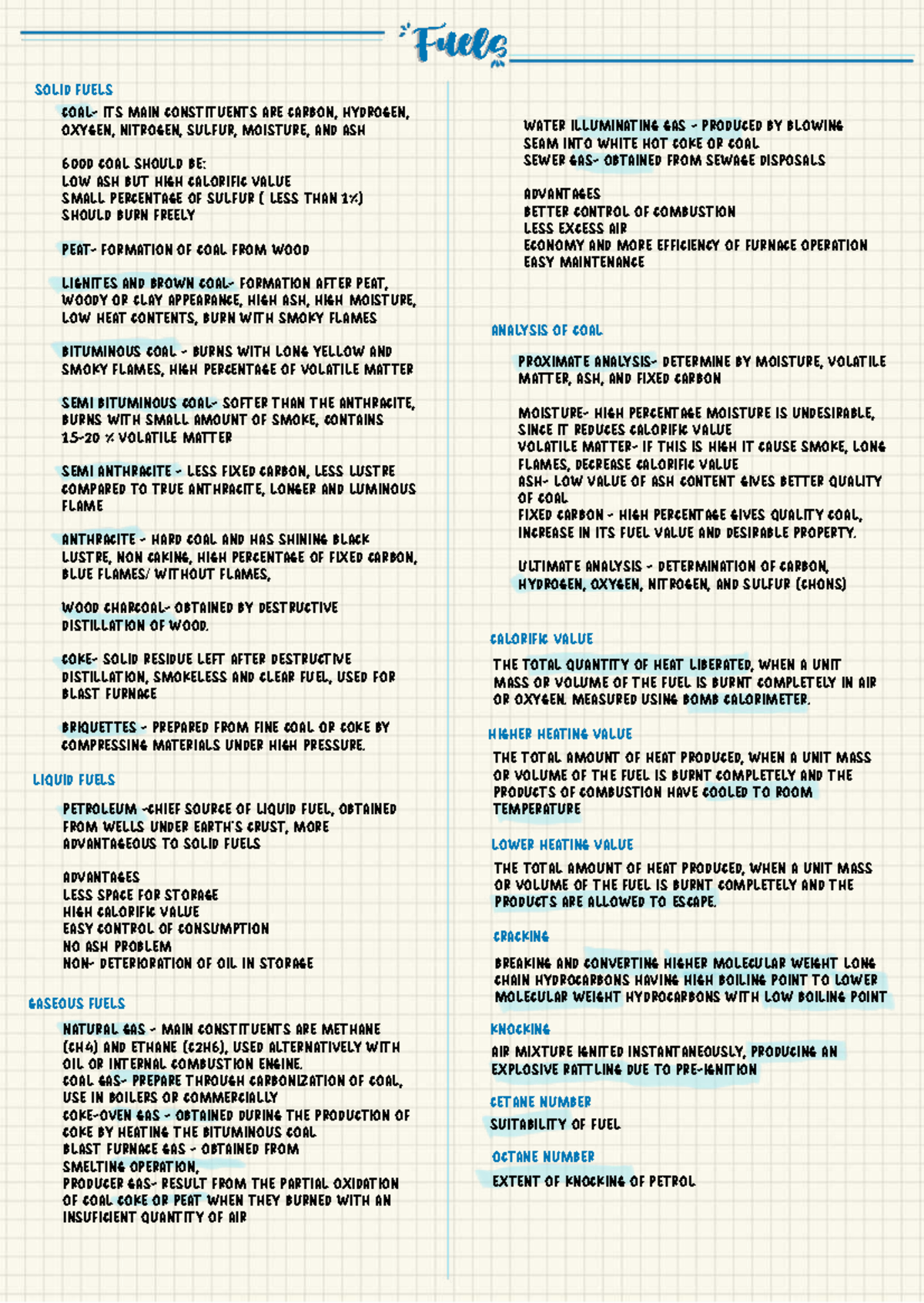Fuels 2 - Comprehensive Notes on Solid, Liquid, and Gaseous Fuels - Studocu