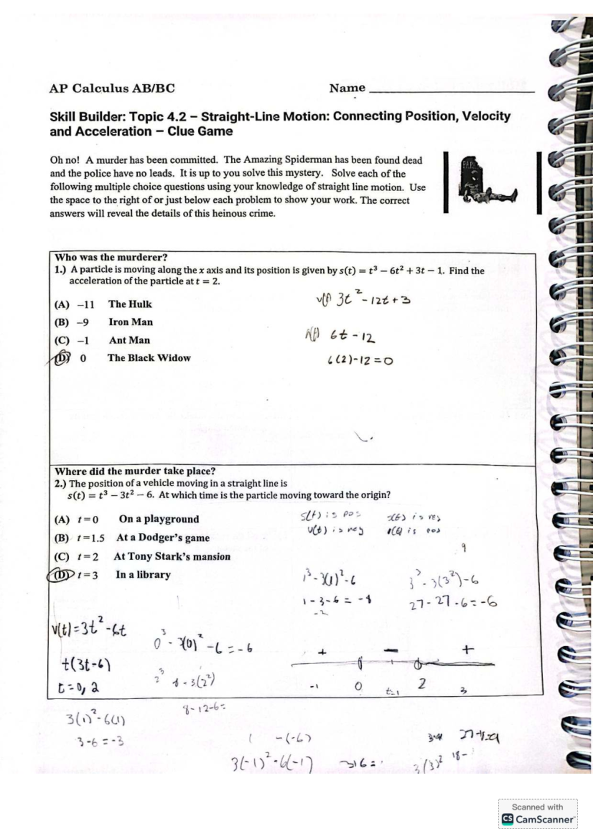 AP Calculus Skill Builder: Topic 4.2 Motion and Mystery Game - Studocu