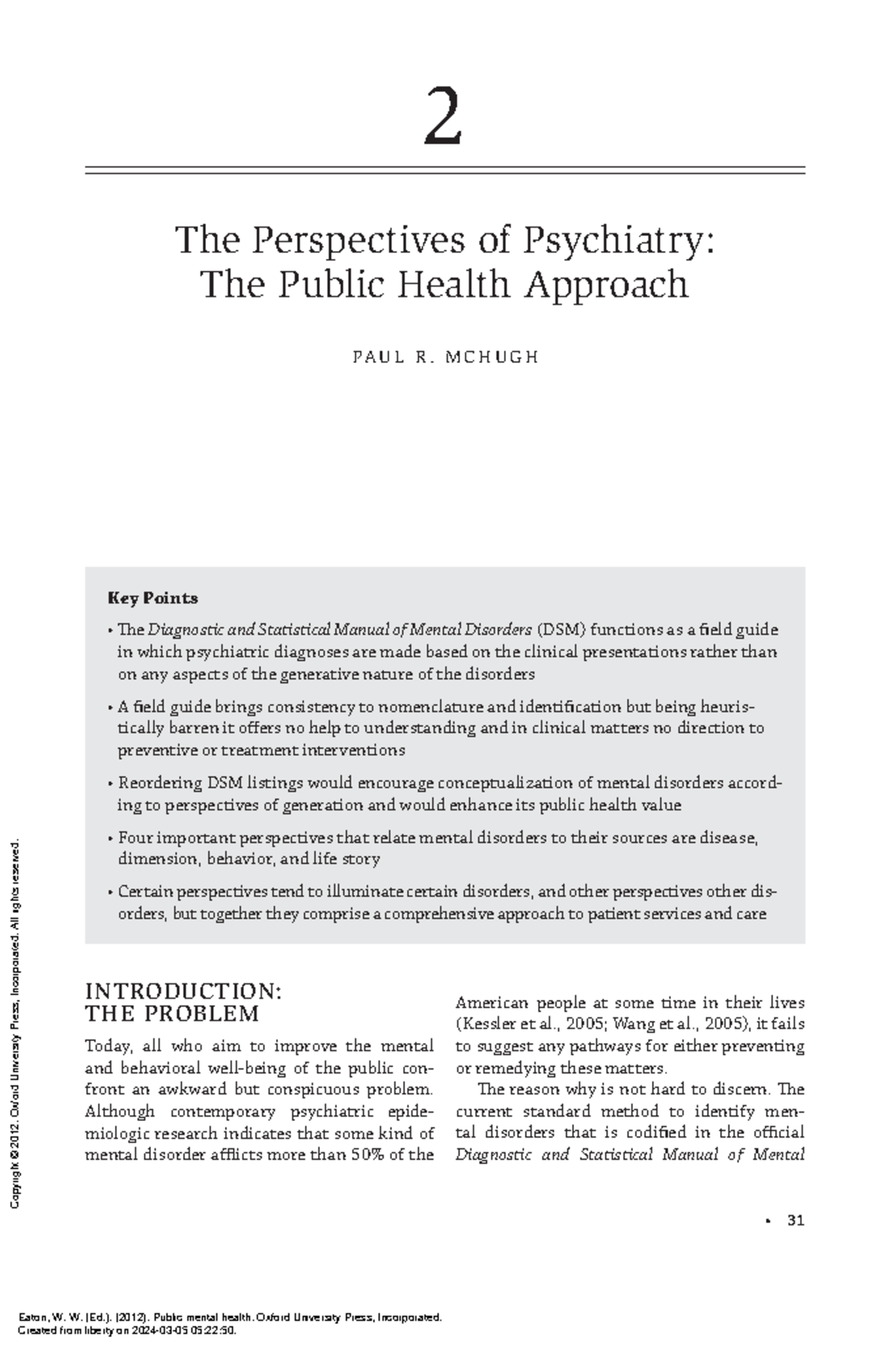 CHAP 2: Public Health Psychiatry Perspectives - PSCY 541 - Studocu