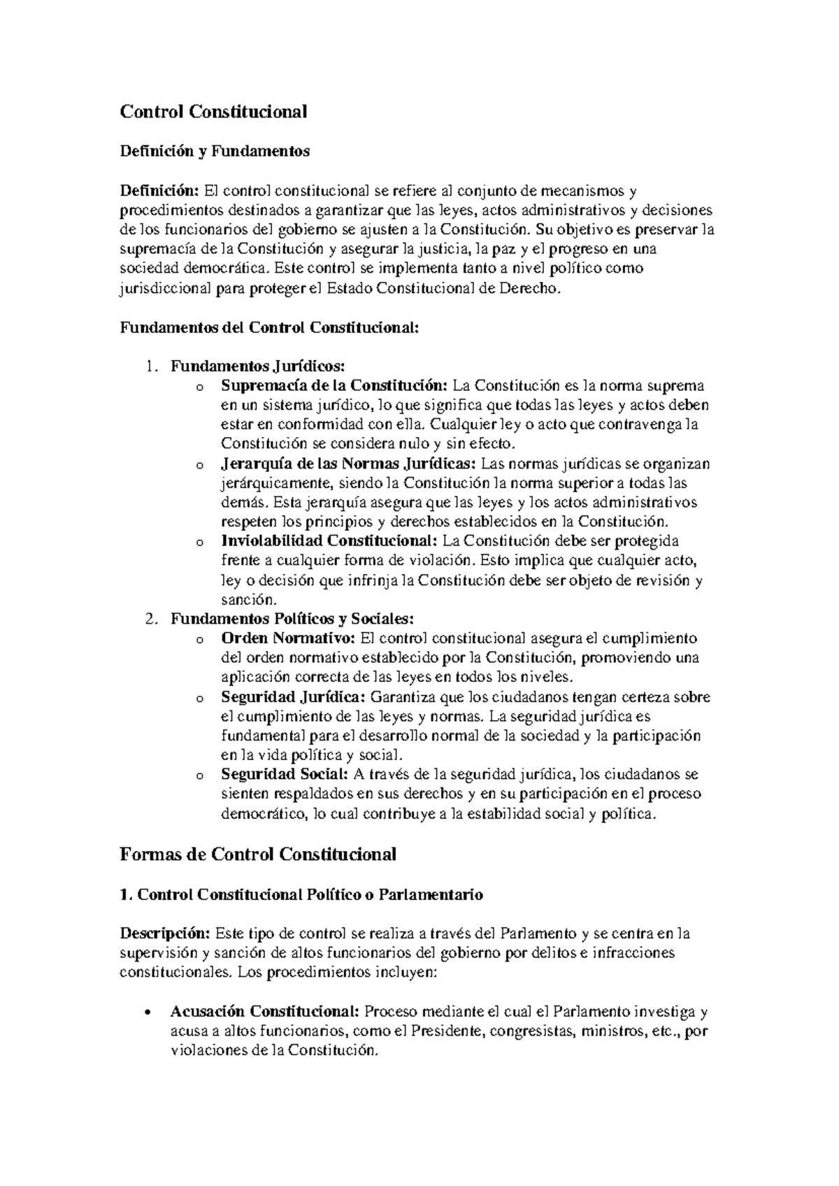 Control Constitucional - Su objetivo es preservar la supremacía de la ...
