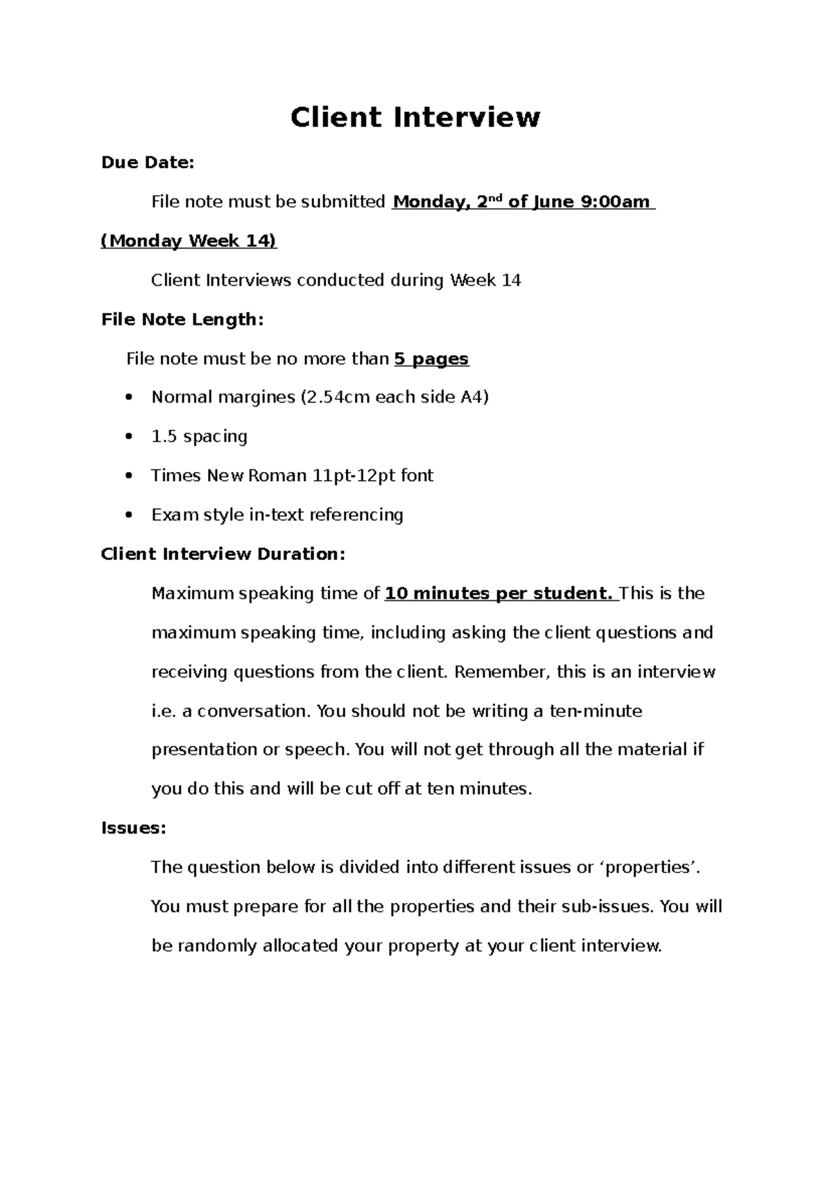 Client Interview Guidelines: Property Advice & File Note (Week 14) - Studocu