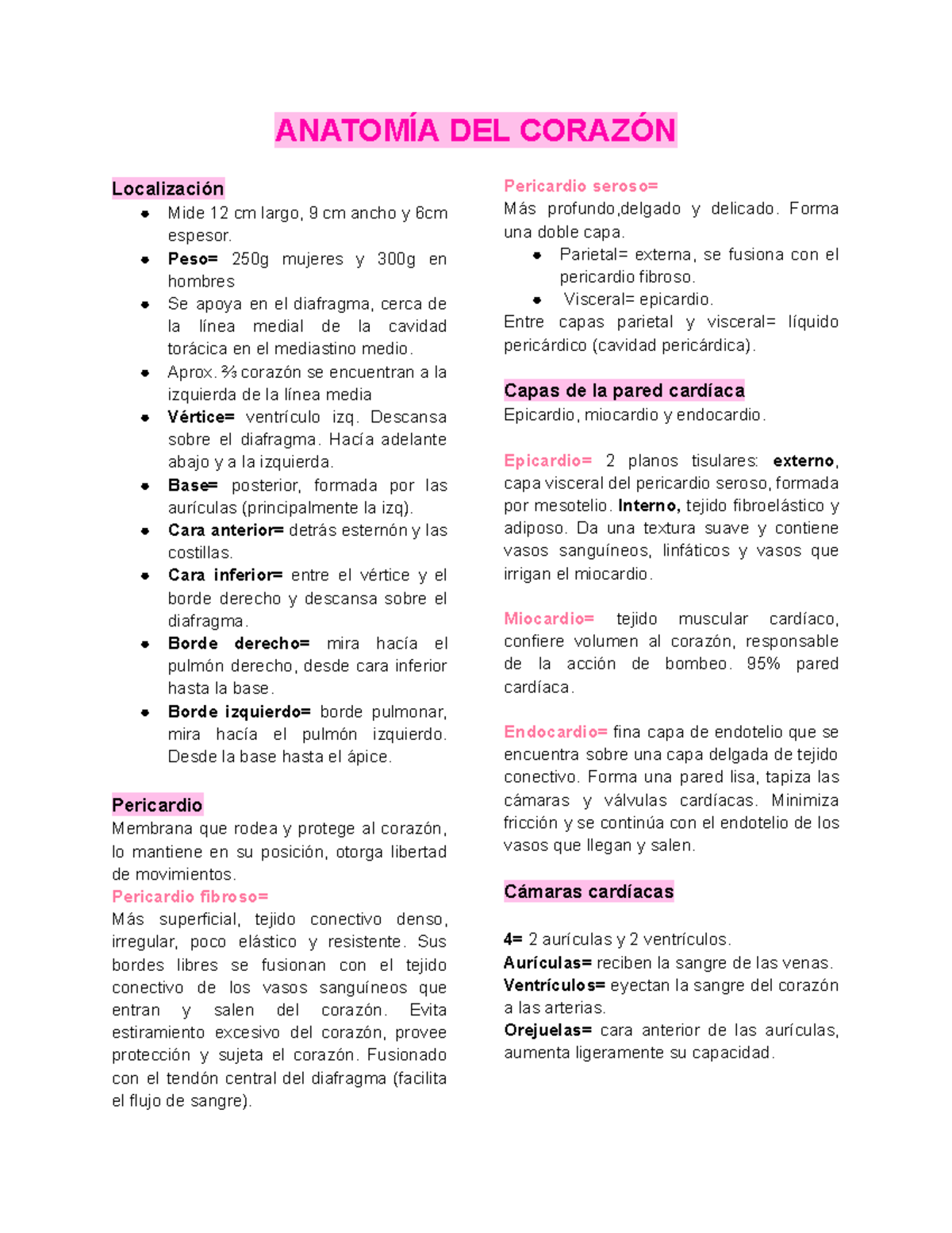 Anatomía del Corazón: Estructura y Función Cardíaca Detallada - Studocu