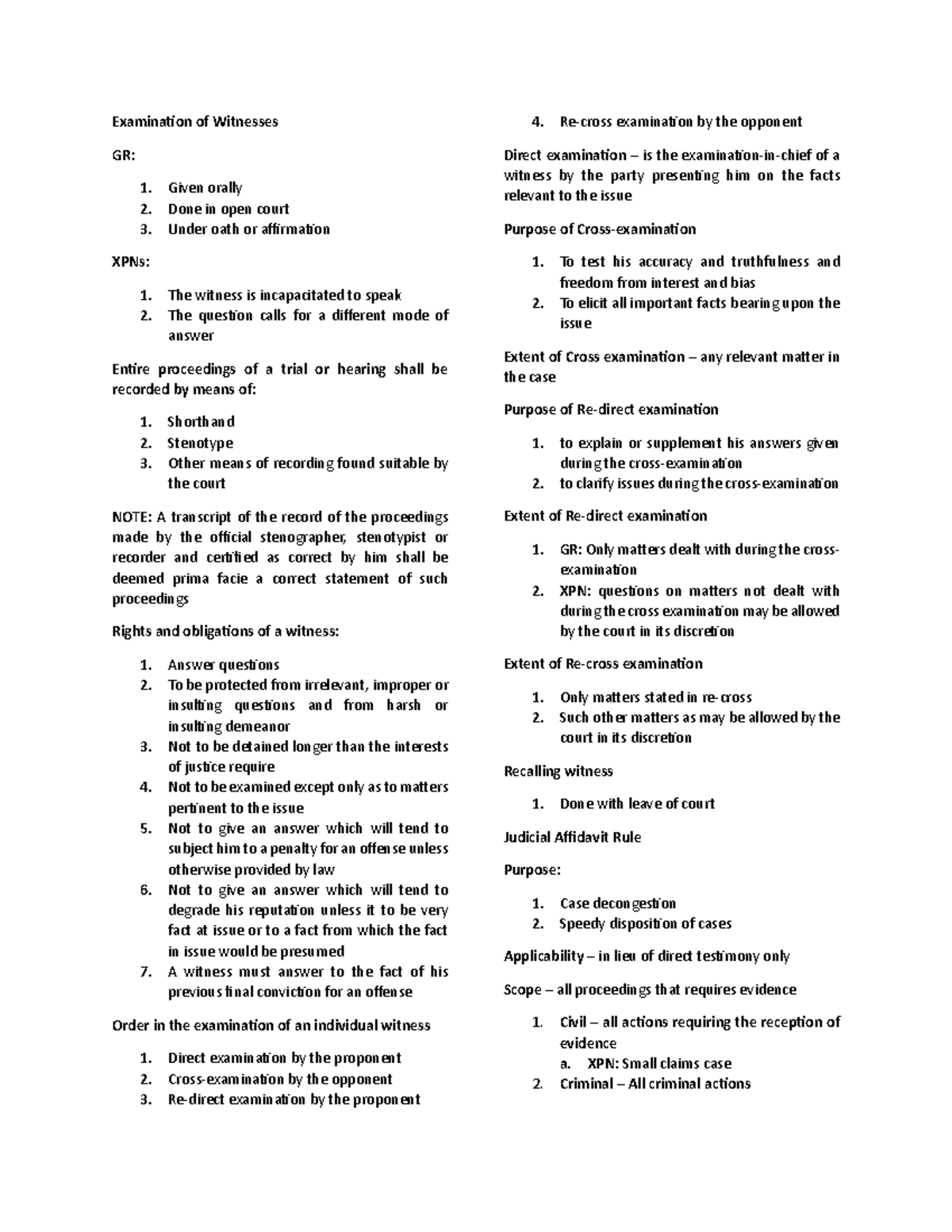 Evidence-and-JA - Evidence sample - Examination of Witnesses GR: 1 ...