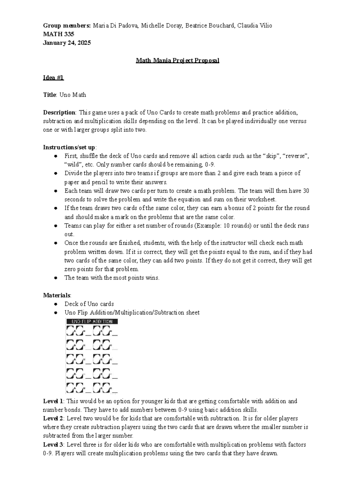 MATH 335: Math Mania Project Proposal - Game Ideas and Descriptions ...