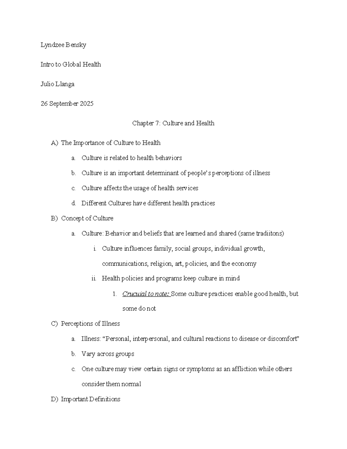 Chapter 7: Culture and Health - Intro to Global Health (Course Code ...