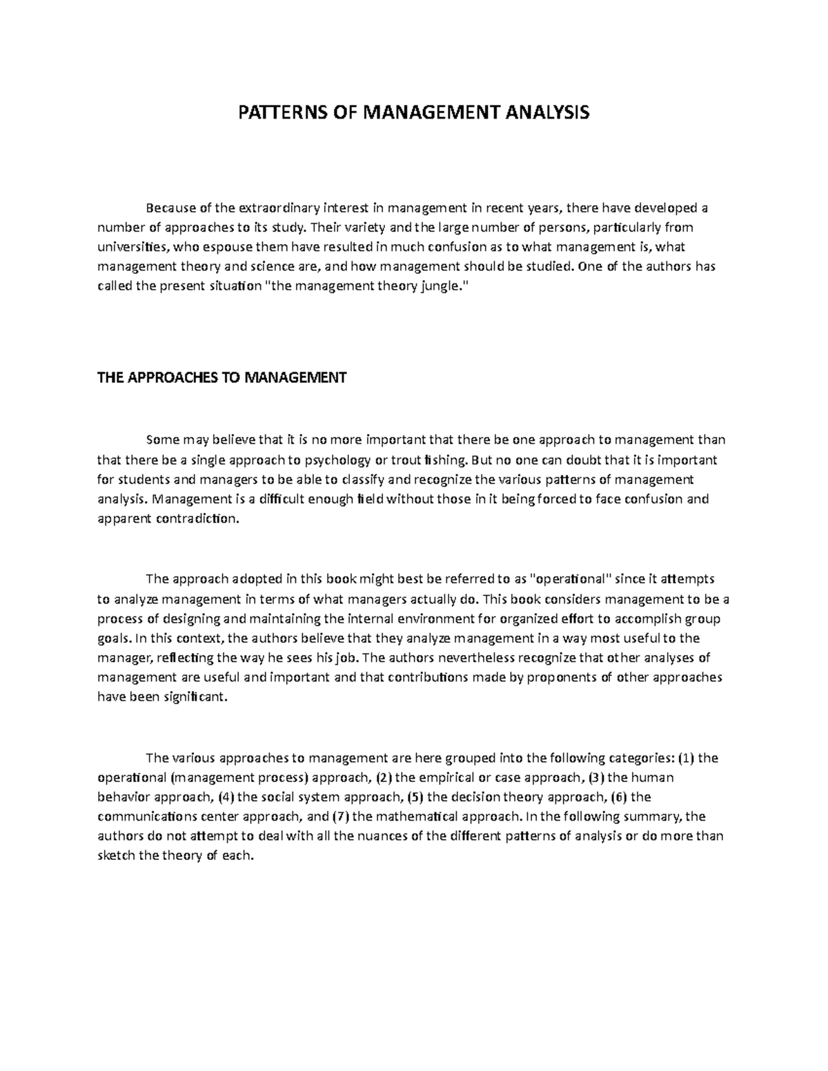 Patterns OF Management Analysis - PATTERNS OF MANAGEMENT ANALYSIS ...