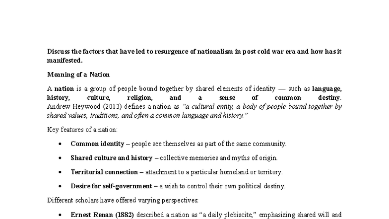 Resurgence of Nationalism in the Post-Cold War Era: Key Factors and ...